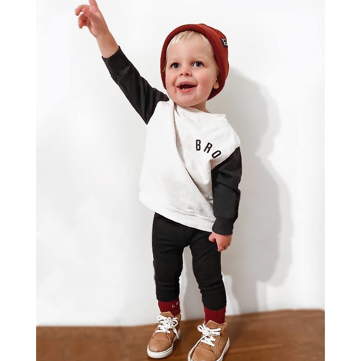 YOKJZJD Infant Toddler Baby Boy Fall Winter Outfits Letter Pullover Sweatshirt Long Sleeve T-Shirt Tops Pants Sweatsuit Clothes Set (Black White, 12-18 Months)
