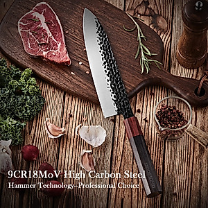 REDMOND Japanese Chef Knife 8 Inch, Super Sharp Gyuto Knife High Carbon 9CR18MoV Kitchen Knife, Professional Meat Knife with Ergonomic Handle, Gift Box