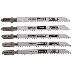 DEWALT DW3762H 4-Inch 10TPI Laminate Down Cutting HSC T-Shank Jig Saw Blade (5-Pack)