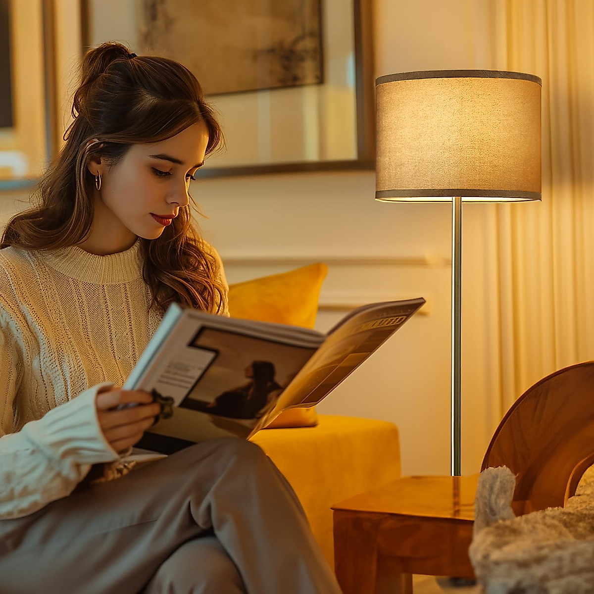 Oneach 61" Farmhouse Industrial Floor Lamp for Living Room Standing Floor Lamp Rustic Floor Lamps for Living Room Bedroom Tall Lamps with Foot Switch for Bedroom with Grey Linen Lamp Shade