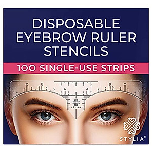 Disposable Eyebrow Ruler Stencils - Transparent Mapping Stickers for Microblading, Henna, Brow Extensions, Permanent Makeup - Peel & Stick Measuring Shaper Tool for All Face Shapes - 100-Pack