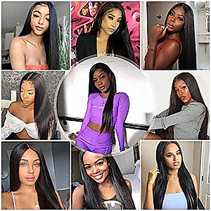 Mariska Lace Front Wigs Human Hair Straight 4x4 Closure wigs for Black Women 150% Density Brazilian Virgin Human Hair Wigs Pre Plucked with Baby Hair Natural Color