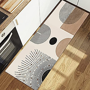 GUBIYU Boho Bedroom Area Rugs Modern Abstract Runner Rugs for Living Room Non Slip Bathroom Floor Carpet Decoratvie Nursery Room Decor Beige Brown Black Rugs for Bedroom Aesthetic 23.6"x59"