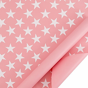 U'COVER Pink Gift Wrapping Paper Roll for Girls Women Birthday Baby Shower Wedding Christmas Valentines Day Anniversary Graduation Holiday Gift Wrap Rolls Star Pattern Medium Roll (PINK)