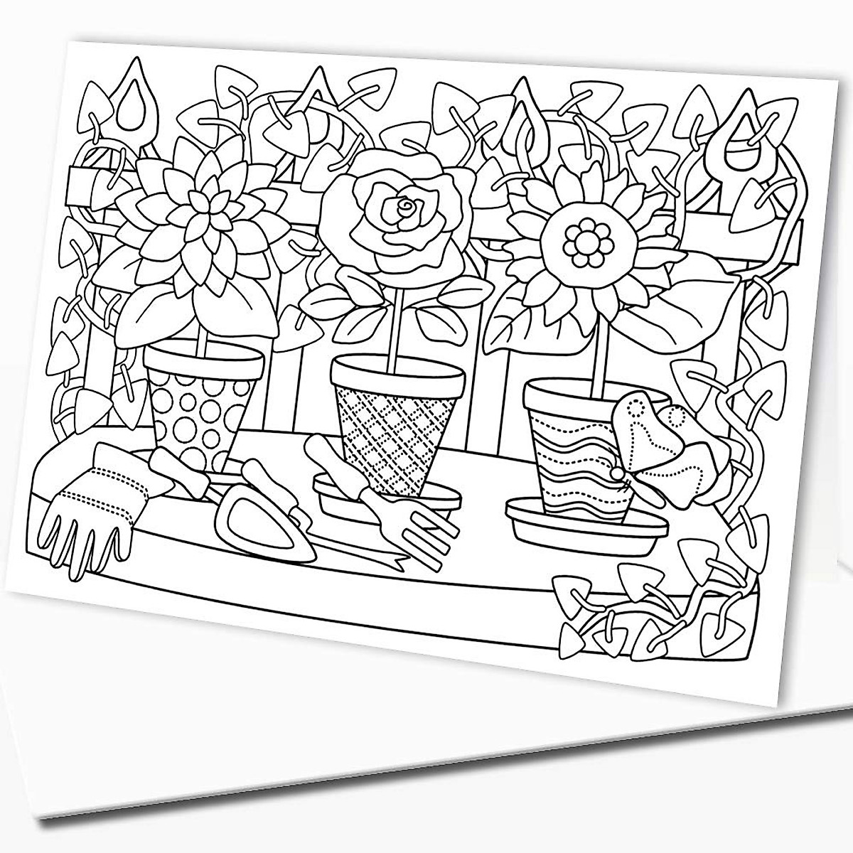 Art Eclect Adult Coloring Greeting Cards for Birthdays, Thank You Note Cards and Sympathy Cards (10 Cards With 10 Different Unique Designs and 10 White Envelopes, Set Garden/White)