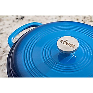 Lodge 7.5 Quart Enameled Cast Iron Dutch Oven with Lid – Dual Handles – Oven Safe up to 500° F or on Stovetop - Use to Marinate, Cook, Bake, Refrigerate and Serve – Caribbean Blue
