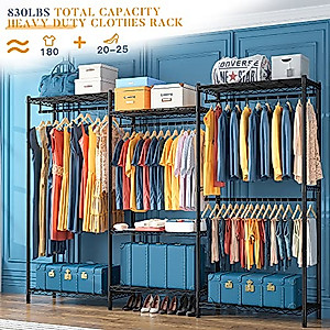Raybee Clothes Rack, Heavy Duty Clothing Racks for Hanging Clothes Rack Load 830Lbs, Metal Clothing Rack Heavy Duty Clothes Racks for Hanging Clothes, Adjustable Garment Rack, 77"H x69"W x16"D, Black