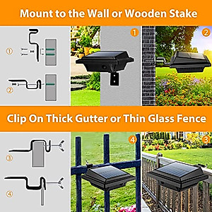 UniqueFire 40LED Outdoor Solar Lights Solar-Powered LED Garden Wall Lamp Plastic Solar Light Waterproof for Walkways Stairways (8PCS Black_Warm White)