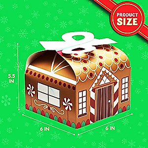 JOYIN 24 PCS 3D Christmas Goody Gift Boxes with Bow for Holiday Xmas Goodie Paper Boxes, School Classroom Party Favor Supplies, Candy Treat Cardboard Cookie Boxes