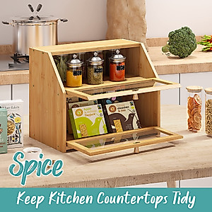 Vriccc Bread Box for Kitchen Counter, Bamboo Wood Bread Box, Large Capacity Bread Storage Bin