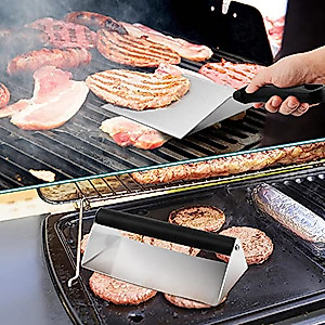 Leonyo Hamburger Spatula & 8.2x4.2 Inch Rectangular Burger Press, Heavy Duty Griddle Metal Turner Flipper & Stainless Steel Smash Bacon Grill Press for Flat Top BBQ Cheese Burger Patty, Plastic Handle