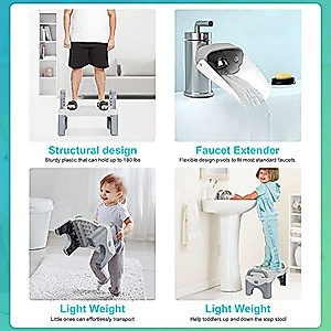 Welspo Folding Step Stool for Kids, Toddler Step Stool with Handle for Bathroom Sink,Toilet, Plastic Child Step Stool with Faucet Extender Non-Slip for Boys and Girls, Gray