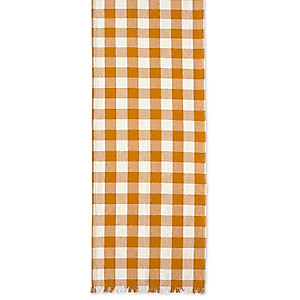 DII Heavyweight Fringed Check Tabletop Collection, Table Runner, 14x108, Pumpkin Spice