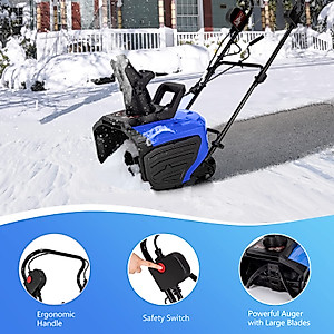 S AFSTAR Snow Blower, Electric Snow Thrower with 180° Chute Rotation & 2 Transport Wheels, 10” Clearing Depth & 18” Width, Power Snow Blower w/30 Feet Throwing Distance, 720Lbs /Minute (Blue)