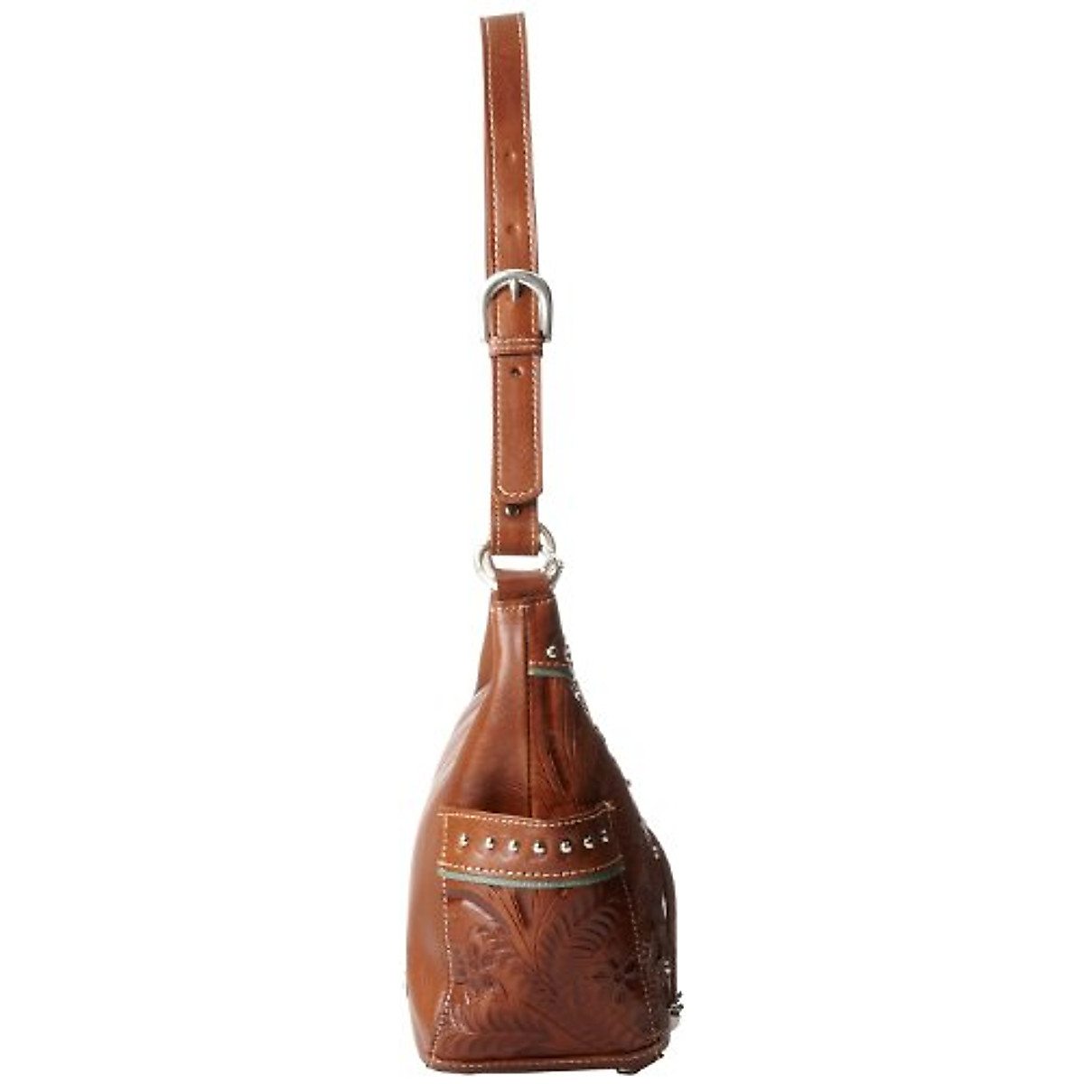 American West Lady Lace Zip Top Everyday Shoulder Bag,Mocha Tan/Turquoise,One Size