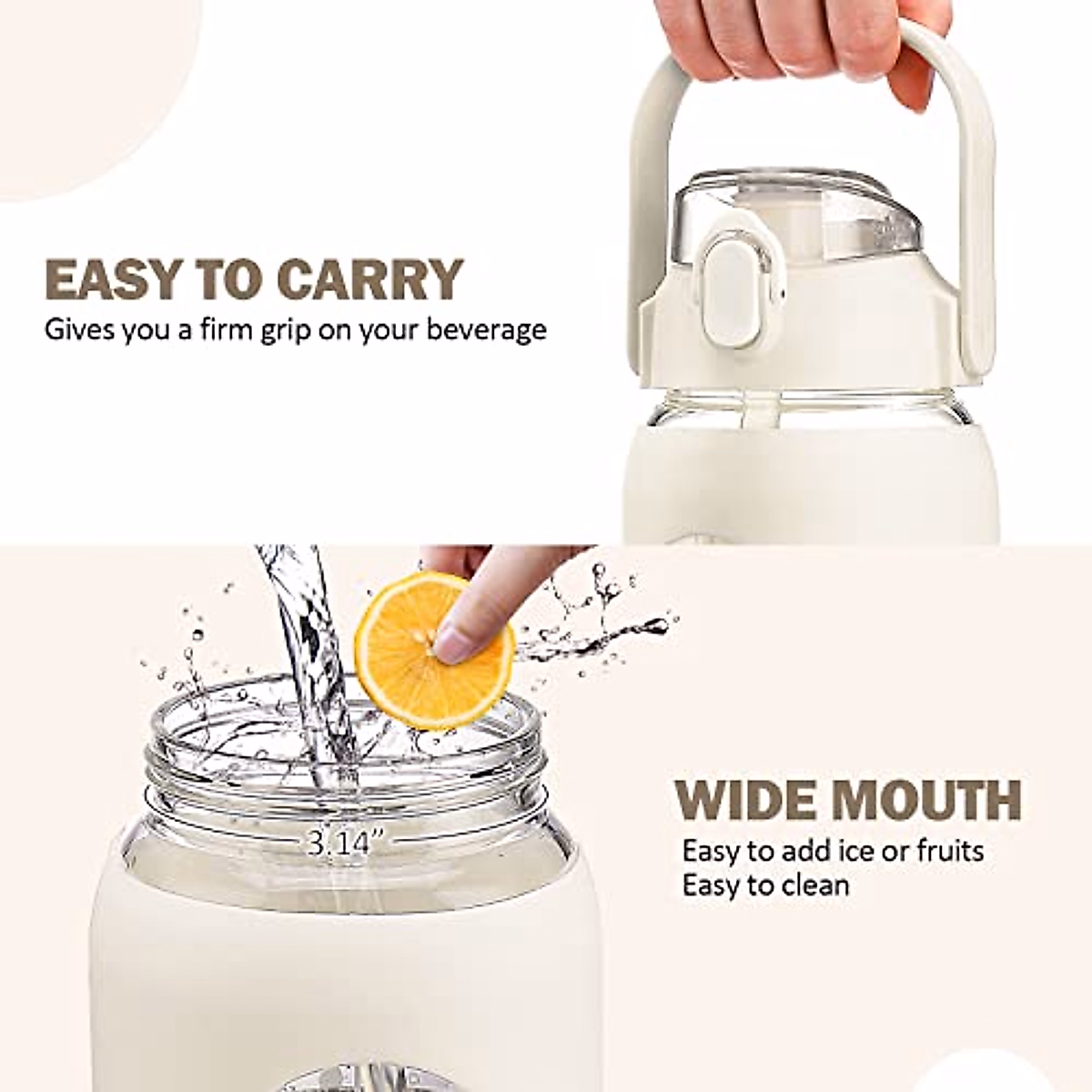 kytffu 64oz Glass Water Bottles with Straw, Half Gallon Motivational Glass Bottle with Silicone Sleeve and Time Marker, 2L Leakproof Large Glass Water Jug for Gym Home Office,White