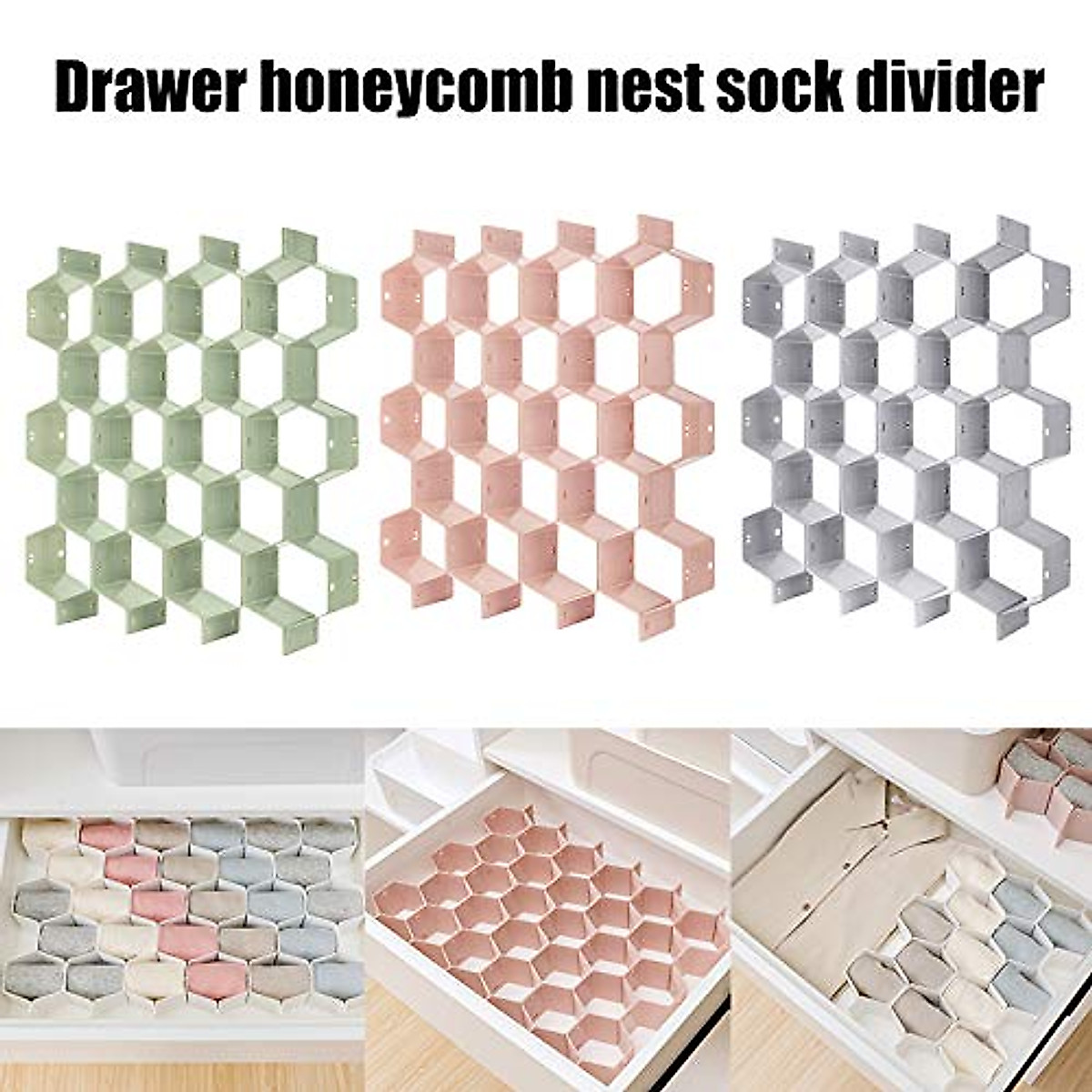 Arinda Honeycombs Drawer Organizer Adjustable Clapboard Divider Separator DIY Drawer Divider Partition Storage Underwear Socks Bras Ties Belts Scarves Baby Clothes Organizer