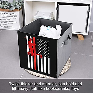 American Flag Electric Cable Lineman PU Leather Collapsible Storage Bins Canvas Cube Organizer Basket with Handles