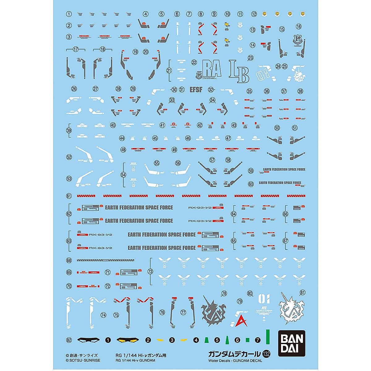 Bandai GD-132 RG 1/144 Hi-Νu Gundam Decals Char's Counterattack Decal BAN25790