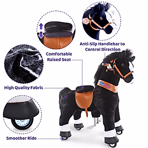 Pony Cycle Kids Riding Toys Horse Ride-on Pony Rider (with Brake/ 36" Height/Size 4 for Age 4-8) Riding Walking Horse Toy Plush Giddyup Boys & Girls for Indoor & Outdoor Rocking Animal Brown Ux426