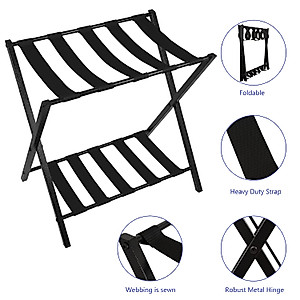 H-A Folding Luggage Rack Suitcase Stand with Storage Shelf for Guest Room Bedroom Hotel, Black (1 Pack)