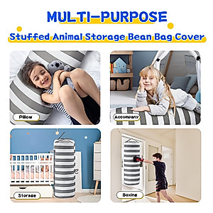 LAHAQIQI Stuffed Animal Storage Bean Bag Cover for Kids Plush Toys Organizer Bags for Boys and Girls A Full-length Zipper Cylinder Room Furniture Decor - Organize, Sit, Play & Box