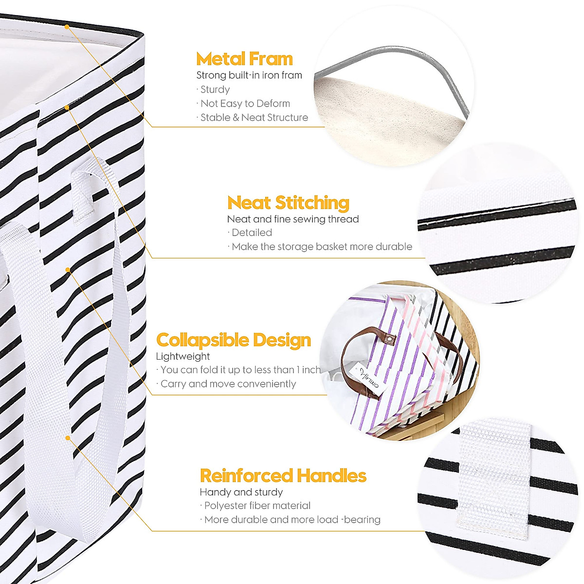 Hinwo 102L XXL Storage Bins, 2-Pack Closet Organizers and Storage, Foldable Clothes Storage Baskets with Handles, Containers for Clothing, Blanket, Comforters, Toys, Bedding (Black Stripe)