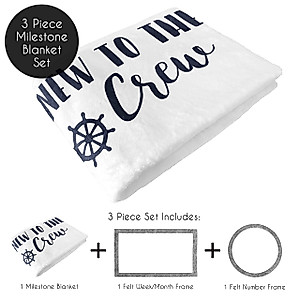 Sweet Jojo Designs Nautical Sailor Boy Girl Milestone Blanket Monthly Newborn First Year Growth Mat Baby Shower Memory Keepsake Gift Picture - Navy Blue White Anchors Ocean Sailboat Sea Gender Neutral