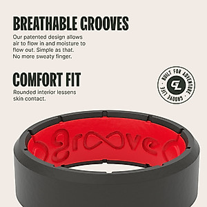 Groove Life Edge Black/Red Silicone Ring - Breathable Rubber Wedding Rings for Men, Lifetime Coverage, Unique Design, Comfort Fit Ring - Size 11