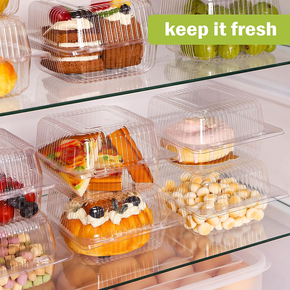 Moretoes Clamshell Take Out Containers, 120pcs 5in Plastic Cake Slice Container with Clear Lids, Disposable Food Clamshell Boxes for Sandwiches Hamburger Cake, Dessert, Salads, Pasta