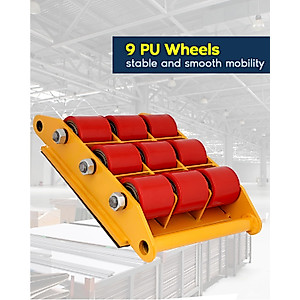 FAHKNS Machinery Moving Skate Heavy Duty Machinery Skates Cargo Mover 15T Machine Skates with Non-Slip Cap 9 PU Rollers for Heavy Duty Industrial Moving Equipment(Yellow)