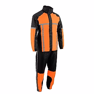Milwaukee Leather MPM9510 Men's Black and Orange Motorcycle Water Resistant Rain Suit w/Hi-Vis Reflective Tape - Medium