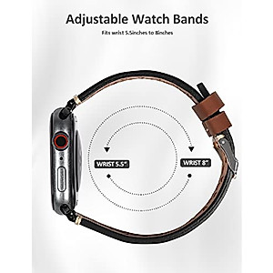Crodi Compatible with Apple Watch Band Leather 45mm 44mm 42mm Men Retro Band Vintage Genuine Leather Rally Sports Strap for iWatch Bands Series 9 8 7 6 5 4 3 2 1 SE, Retro Walnut/Silver