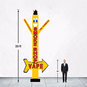 20ft Vape Smoke Shop Air Inflatable Tube Man Dancer with Arrow | Eye-Catching Hookah Hand Pipes Sky Wacky Waving Ultimate Brand Visibility | Both Side Printed Yellow | Cmpt. 18-inch (Without Blowers)