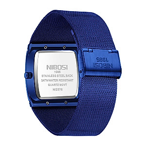 NIBOSI Men Watches Business Square Military Waterproof Sport Analog Quartz Wrist Watch for Men with Stainless Steel Mesh Strap Date Calendar (Blue)