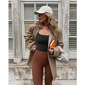 OQQ Women's 3 Piece Tank Tops Ribbed Adjustable Spaghetti Strips Workout Shirts Yoga Crop Tops Black Coffee Beige