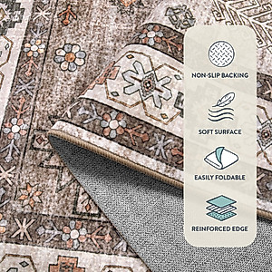 Lahome 8x10 Large Rugs for Living Room, Washable Soft Bedroom Rug 8x10 Under Bed, Ultra-Thin Living Room Rug Non Slip, Vintage Print Aesthetic Carpets for Dining Room Office (Beige, 8'x10')