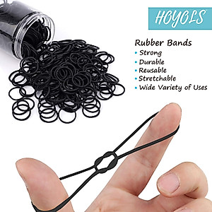 HOYOLS 3/4” Inches Black Hair Rubber Bands for Hair Ties Small Elastics Bands Large Hair Braiding Ponytail Holders for Baby Toddler Girls Kids Thick Hair Mini Bands No Damage 600pcs (M) Latex-Free