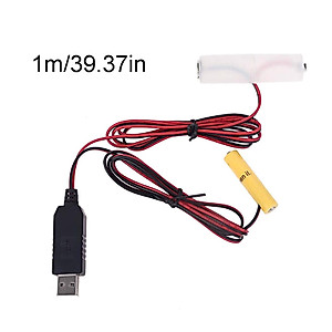 2in1 5V USB To 3V Dual LR6 LR03 Battery Power Supply Cable Replace 2x 1.5V AA AAA Battery Eliminator for LED Light Toys Luminara Candles Walkie Talkie and More,USB AA Battery Eliminator Cord