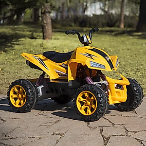 Blitzshark 24V Kids Ride on ATV 4WD Quad 4x75W Powerful 4-Wheeler Electric Vehicle, with 6MPH Fast Speed, 10AH Large Battery, Soft Brake, Full Metal Suspensions & Protective Gear, Lighting Rider