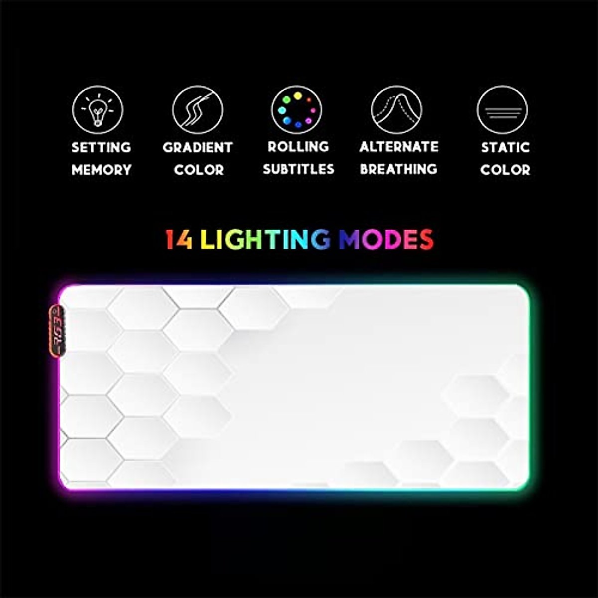 Gaming Mouse Pads Hexagon Shaped White Large RGB Mousepad XL Desk Computer Pad Gaming Accessories Extended Led Mouse Pad XXL Big Keyboard Desk Mat with Lock Edge 50X100Cm