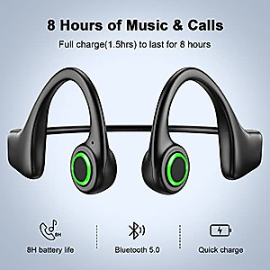 Bone Conduction Headphones, TELNP Open Ear Wireless Headphones, Bluetooth Headphones 5.0 with Breathing Light, Quick Stable Connection, IPX7 Sweatproof for Sports Running Fitness