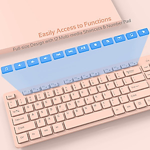 Wireless Keyboard and Mouse Combo, 2.4G USB Quiet Silent Wireless Mouse Keyboard Combo for Computer, Laptop, PC, Desktops, Monitor by Deeliva (Pink)