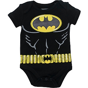 Warner Bros. Justice League Baby Boys' 5 Pack Superhero Bodysuits - Batman, Superman, The Flash, Aquaman and Green Lantern (6-9M)