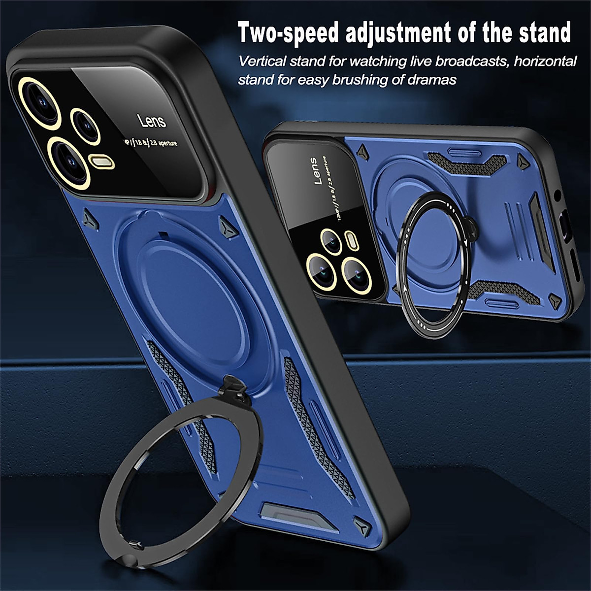 Ephoou Case for Xiaomi Redmi Note 12 Pro 5G with Ring Kickstand, Lens All-Inclusive Protection New Large Window Shockproof Anti-Scratch Cover Case for Redmi Note 12 Pro 5G/ Poco X5 Pro YD-Black