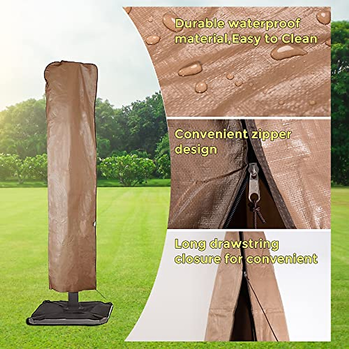 Abba Patio Offset Umbrella Cover, Patio Cantilever Umbrella Cover for 9-11 Ft Outdoor Umbrella, Market Umbrella/Parasol Cover with Zipper and Waterproof, Brown