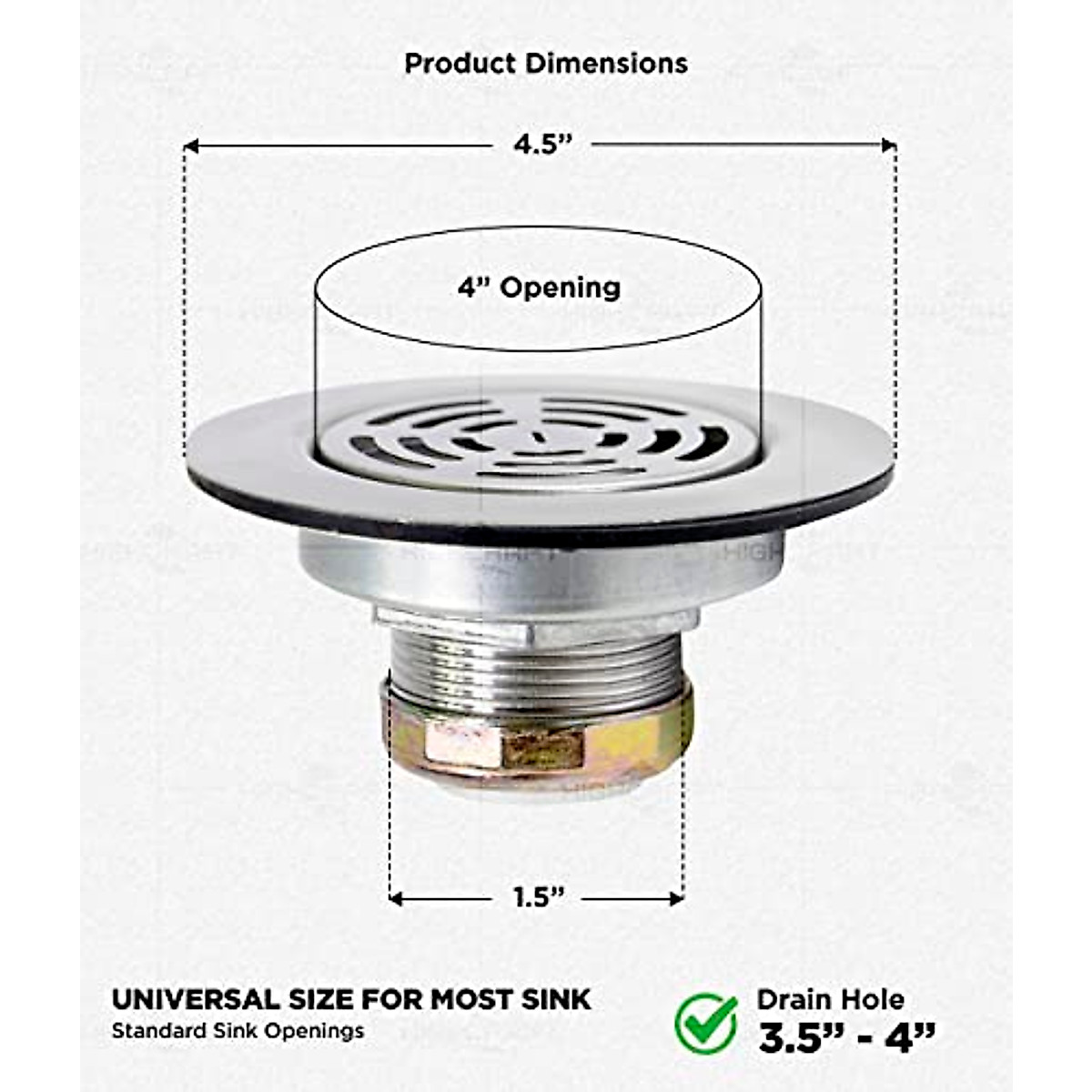Highcraft 97I3 Flat Stainless Steel RV Mobile Shower Strainer-Drain Assembly for Kitchen or Laundry Sinks, Large