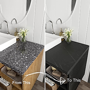 Decotalk Black Marble Contact Paper for Countertops Waterproof Vinyl Countertop Wallpaper Peel and Stick Marble Contact Paper for Kitchen Counter 17.7"x120" Black Contact Paper for Cabinets Decorative