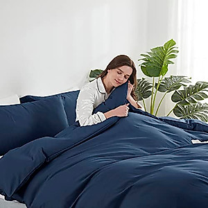 Hearth & Harbor Navy Blue Duvet Cover Queen Size - 3 Piece Queen Duvet Cover Set, Soft Double Brushed Queen Size Duvet Covers with Button Closure, 1 Duvet Cover 90x90 inches and 2 Pillow Shams