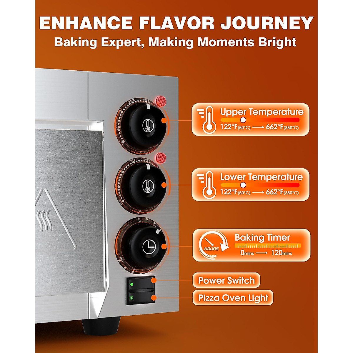 PYY Electric Pizza Oven Countertop Indoor Pizza Ovens Pizza Cooker 1800W Commercial Pizza Oven with Pizza Stone and Timer Silver